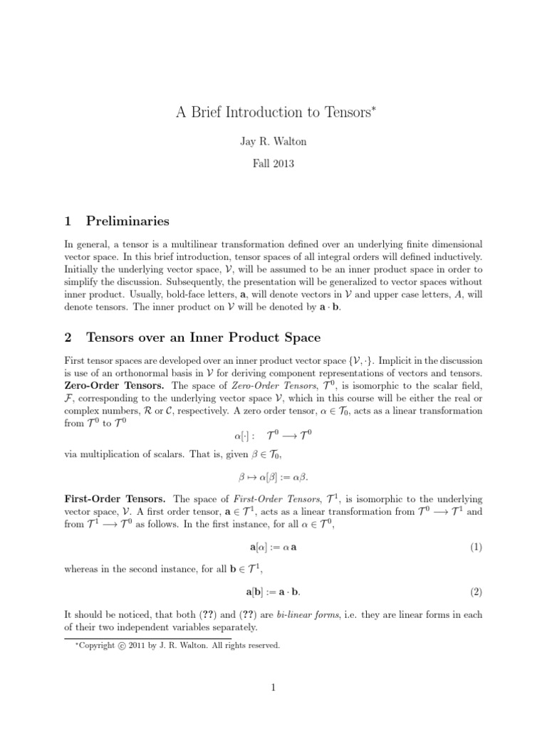 A Brief Introduction To Tensors | PDF | Tensor | Vector Space