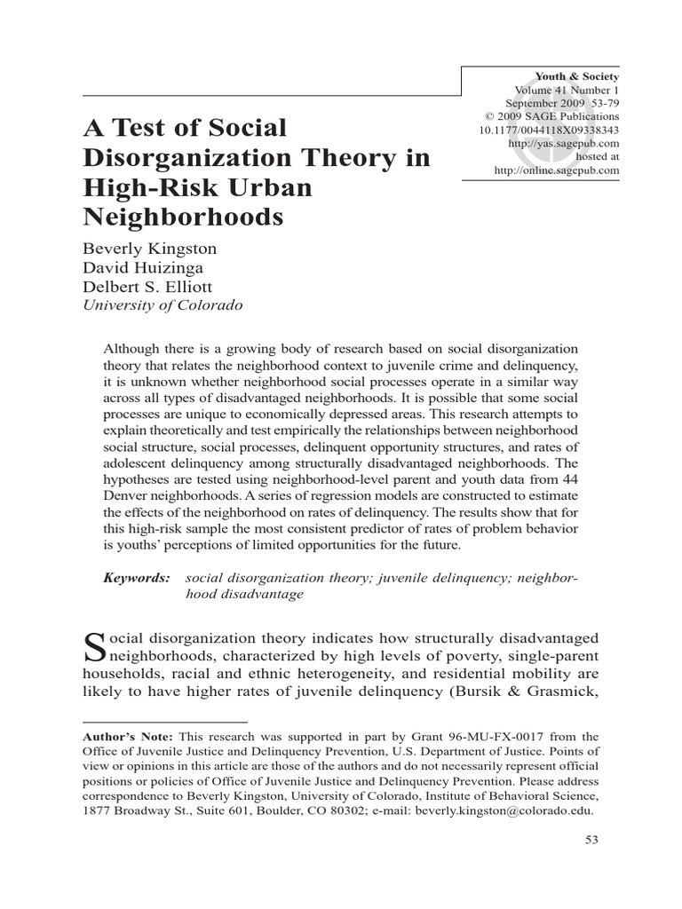 Kingston Et Al 2009 A Test of Social Disorganization Theory in High ...