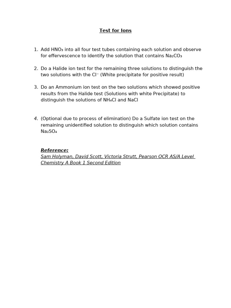 Test For Ions | PDF