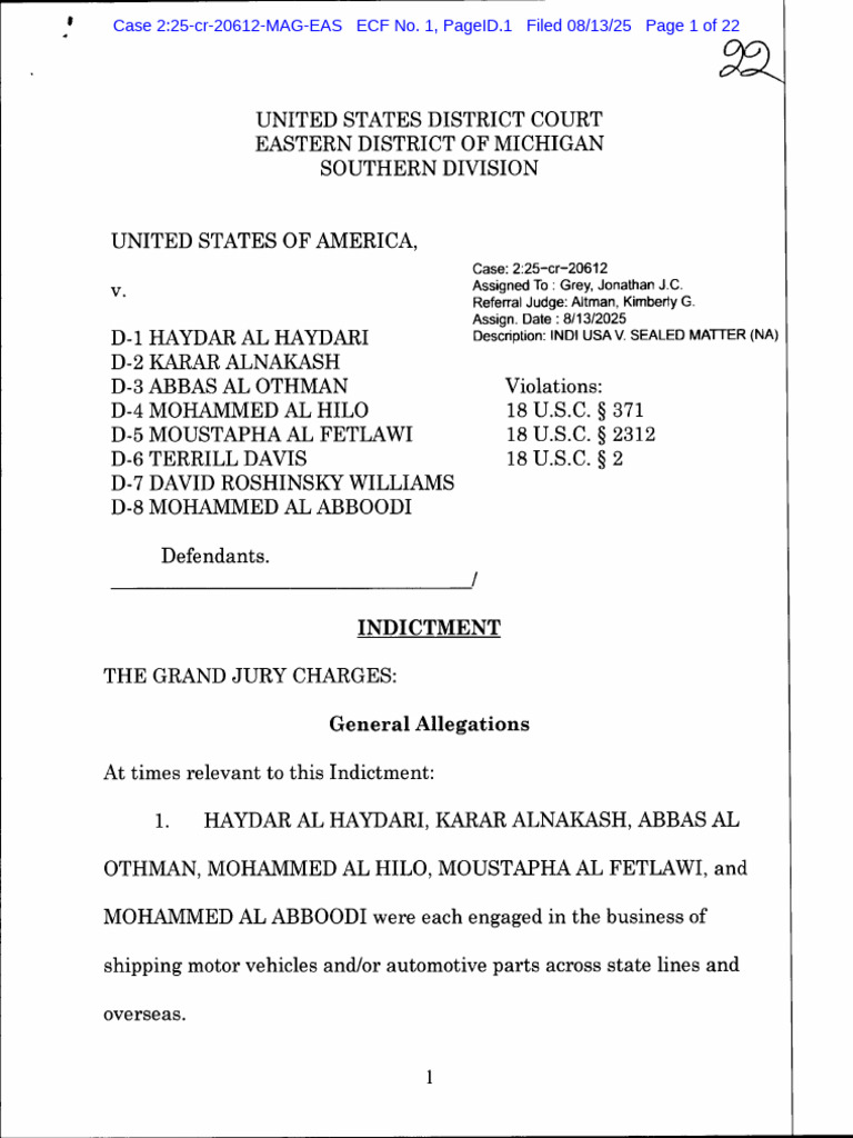 Indictment Document - Usa vs. Haydar Al Haydari Et Al | PDF