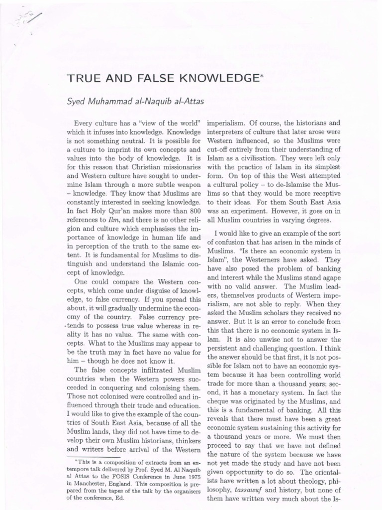True & False Knowledge | PDF | Knowledge | Islamic Theology