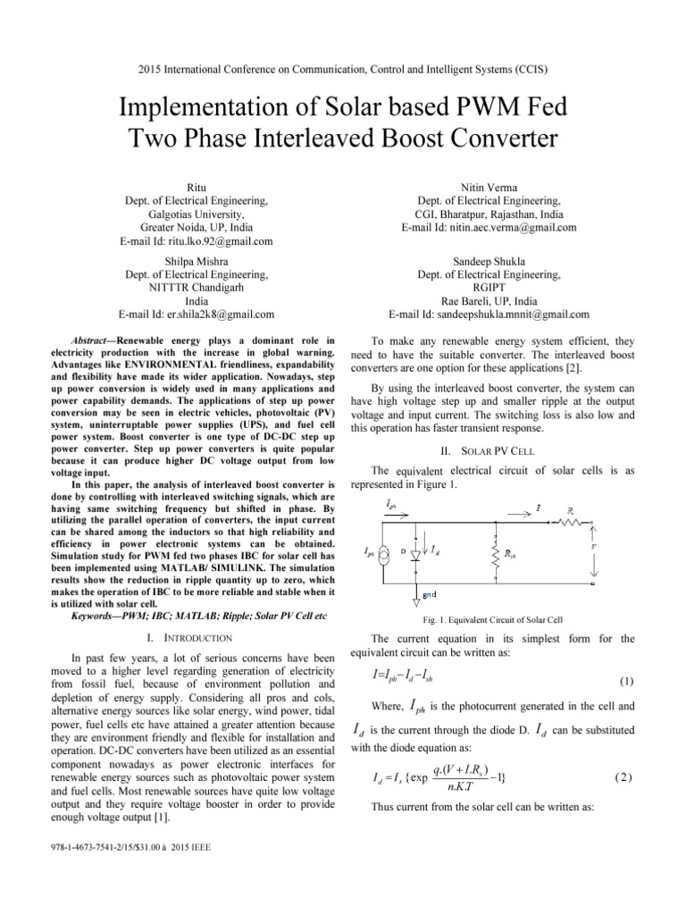 Solar PWM Fed Interleaved Boost Converter | PDF | Power Electronics ...