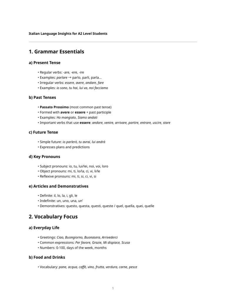 Italian A2 Guide | PDF