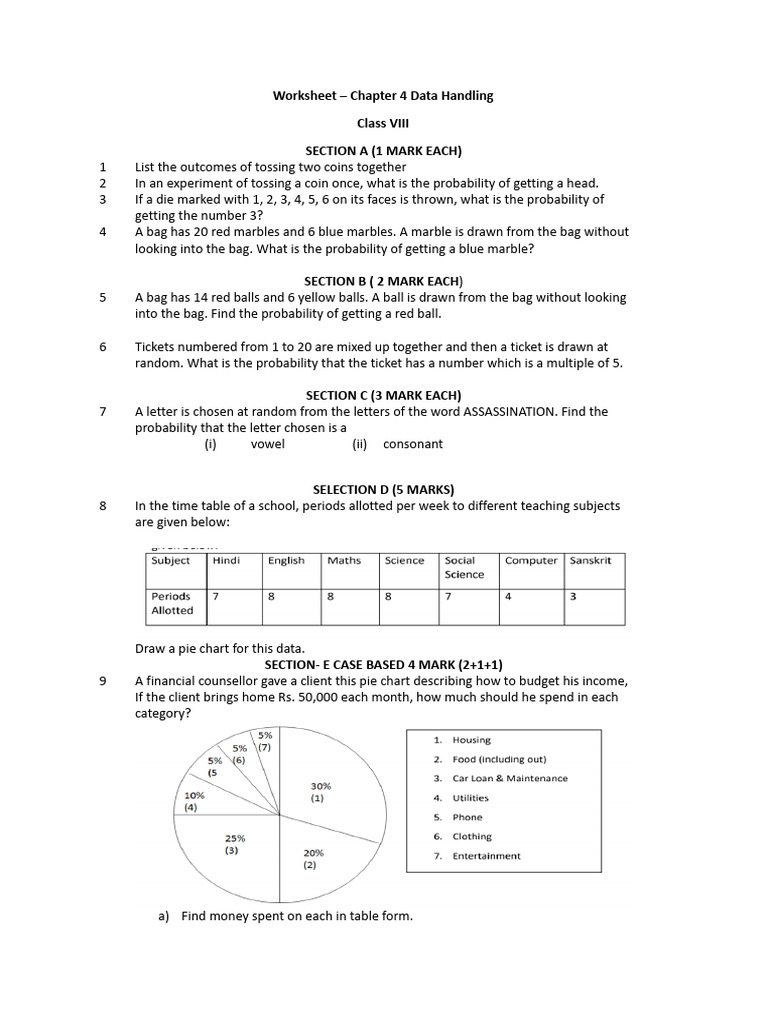 CH 4 Datahandling Worksheet | PDF