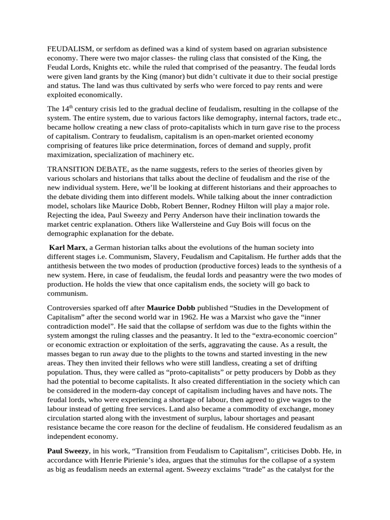 Transition From Feudalism To Capitalism | PDF | Capitalism | Peasant