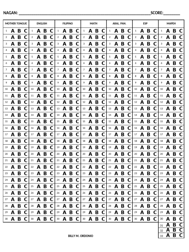 Answer Sheet Periodical Test | PDF