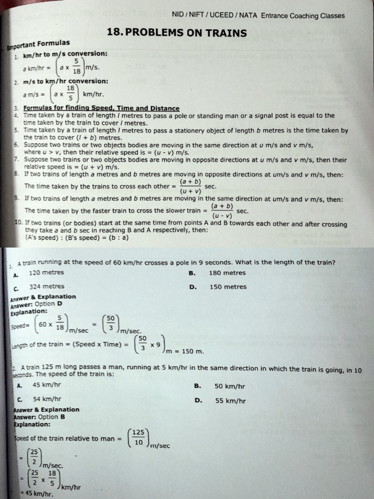 Problems On Trains | PDF | Speed | Velocity