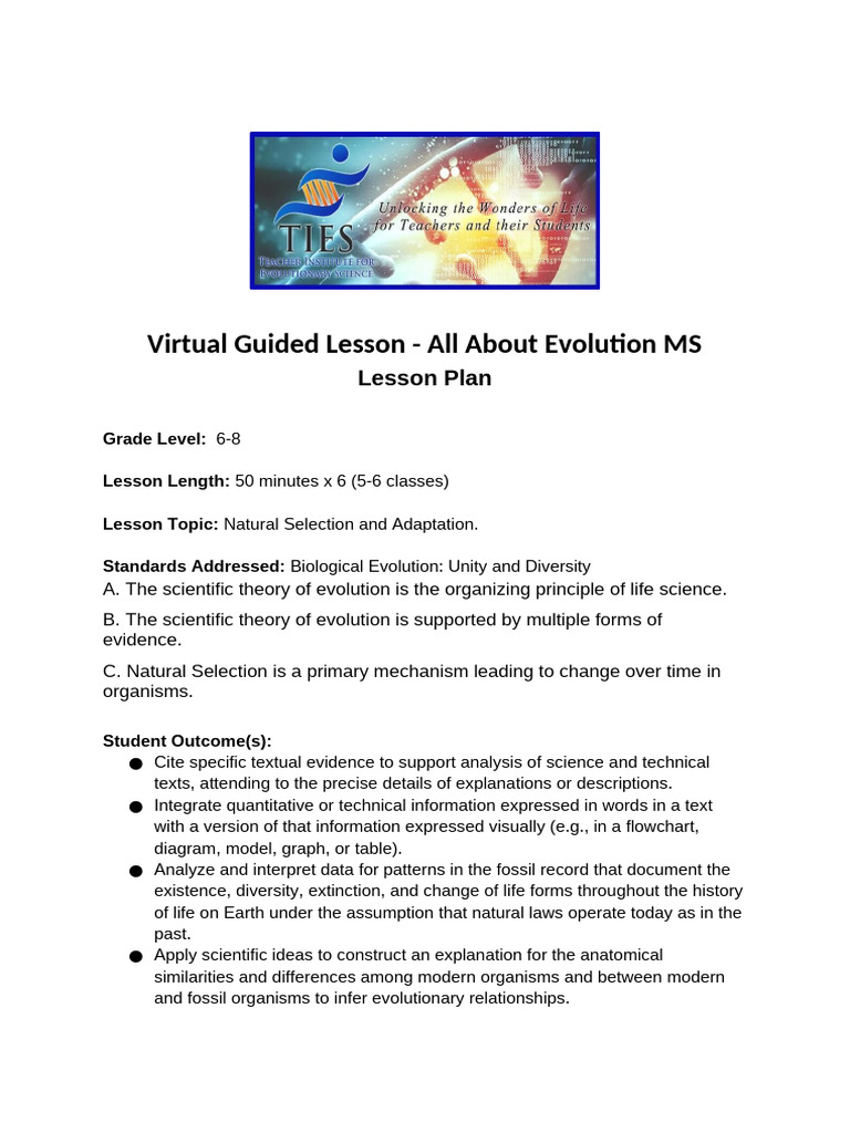Virtual Guided Lesson All About Evolution MS Lesson Plan 2 2 | PDF ...
