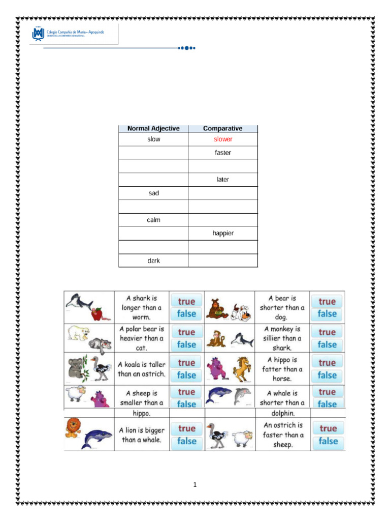 4th Grade Comparatives Worksheet | PDF