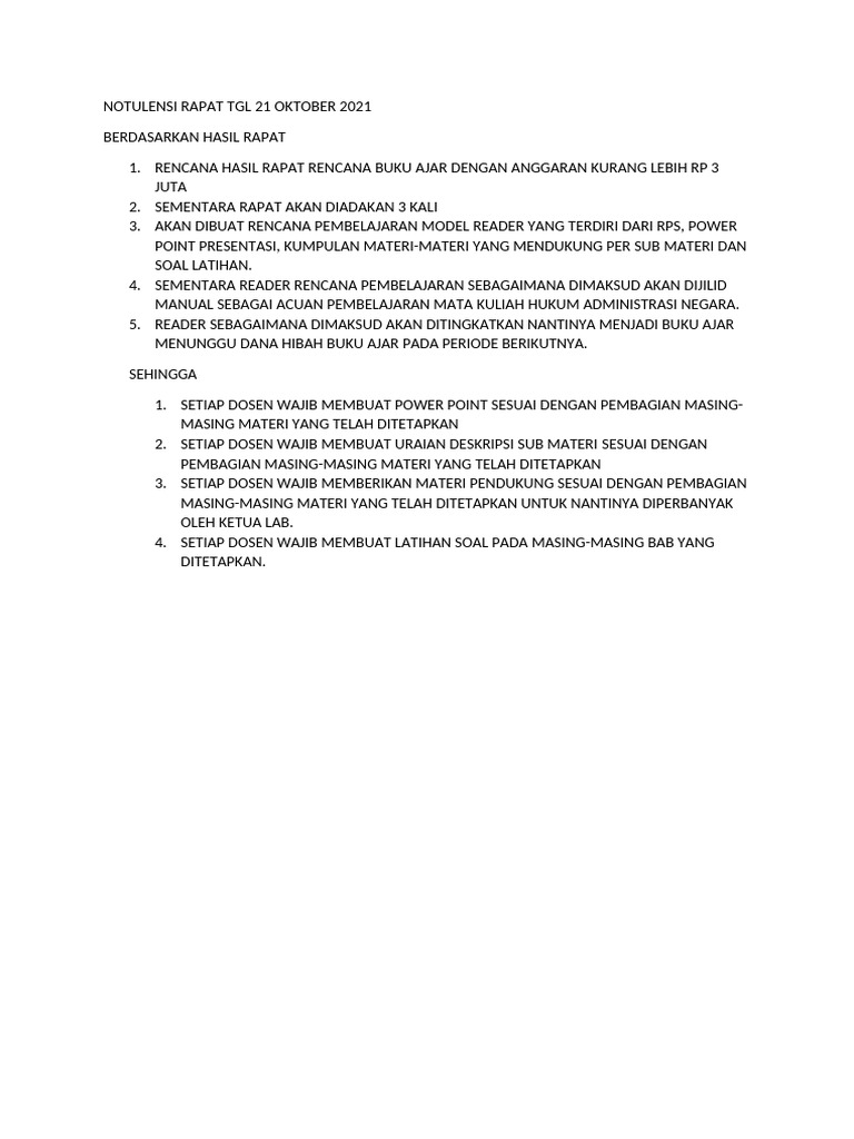 Notulensi Rapat Han Tgl 21 Oktober 2021 | PDF