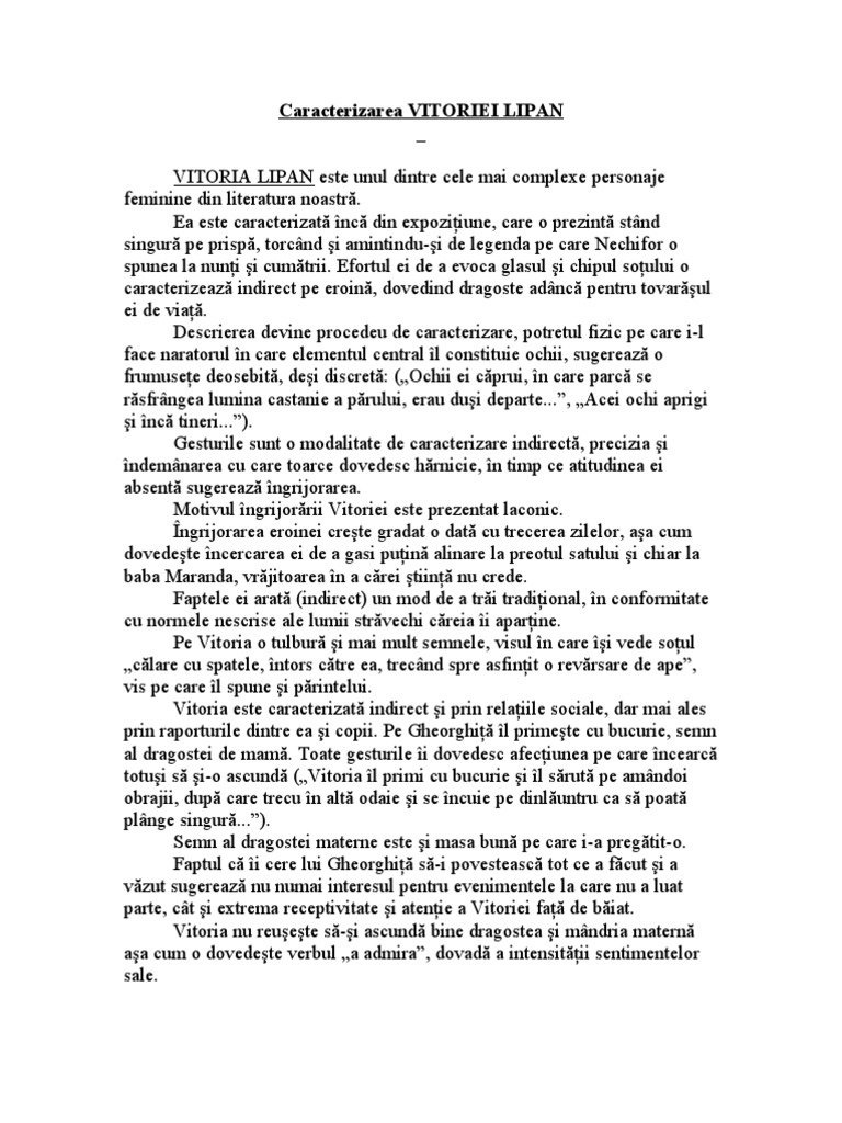 Caracterizare Vitoria Lipan 1 | PDF
