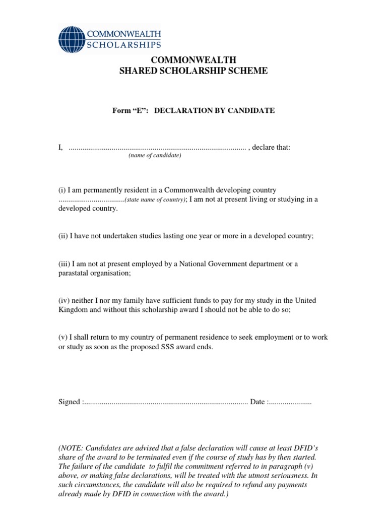 Commonwealth Candidate Declaration | PDF | Government Information ...