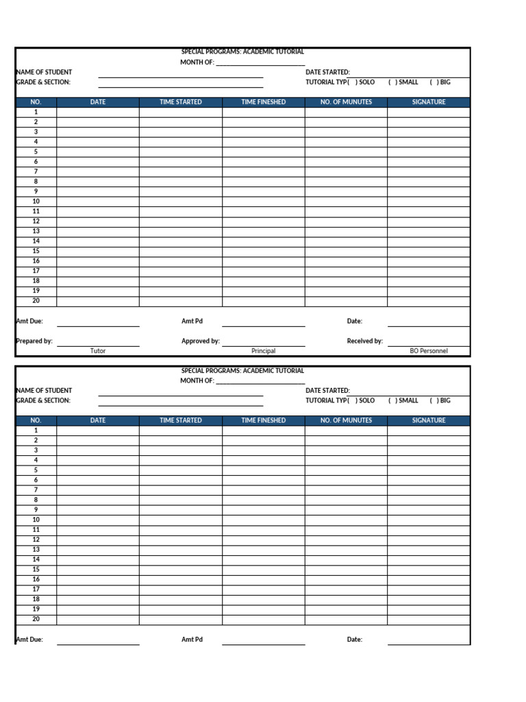 Academic Tutorial Program Log | PDF
