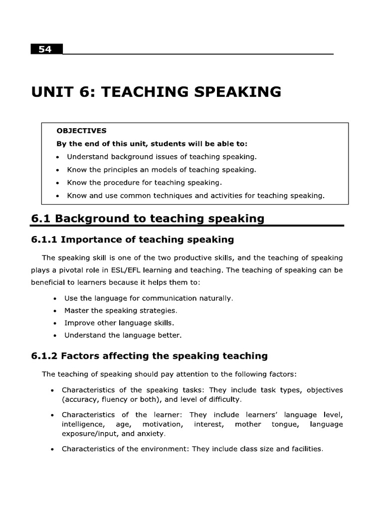 Unit 6 Teaching Speaking | PDF