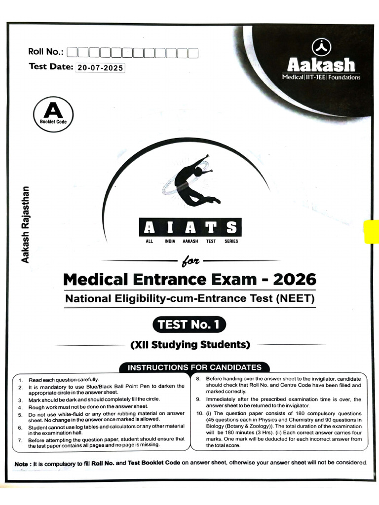 Aiats-01 (Code A) Oym Question | PDF