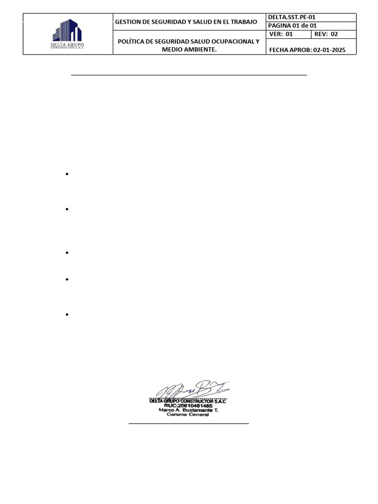 1.2 Politica de SST Delta | PDF