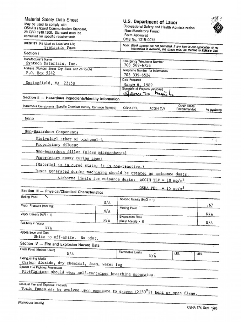 MSDS Syntactic Foam | PDF