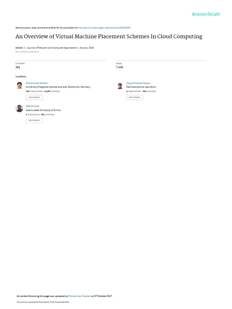 An Overview of Virtual Machine Placement Schemes in Cloud Computing | PDF | Virtual Machine ...