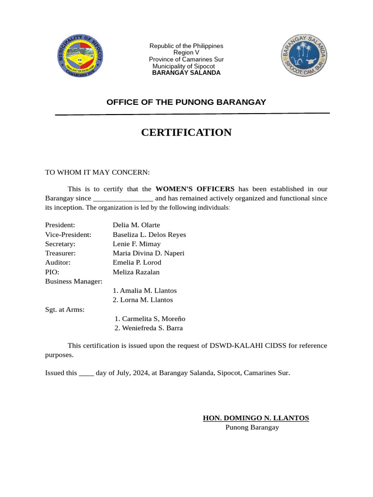 Salanda - Certification of Organization For Mpa Approval | PDF