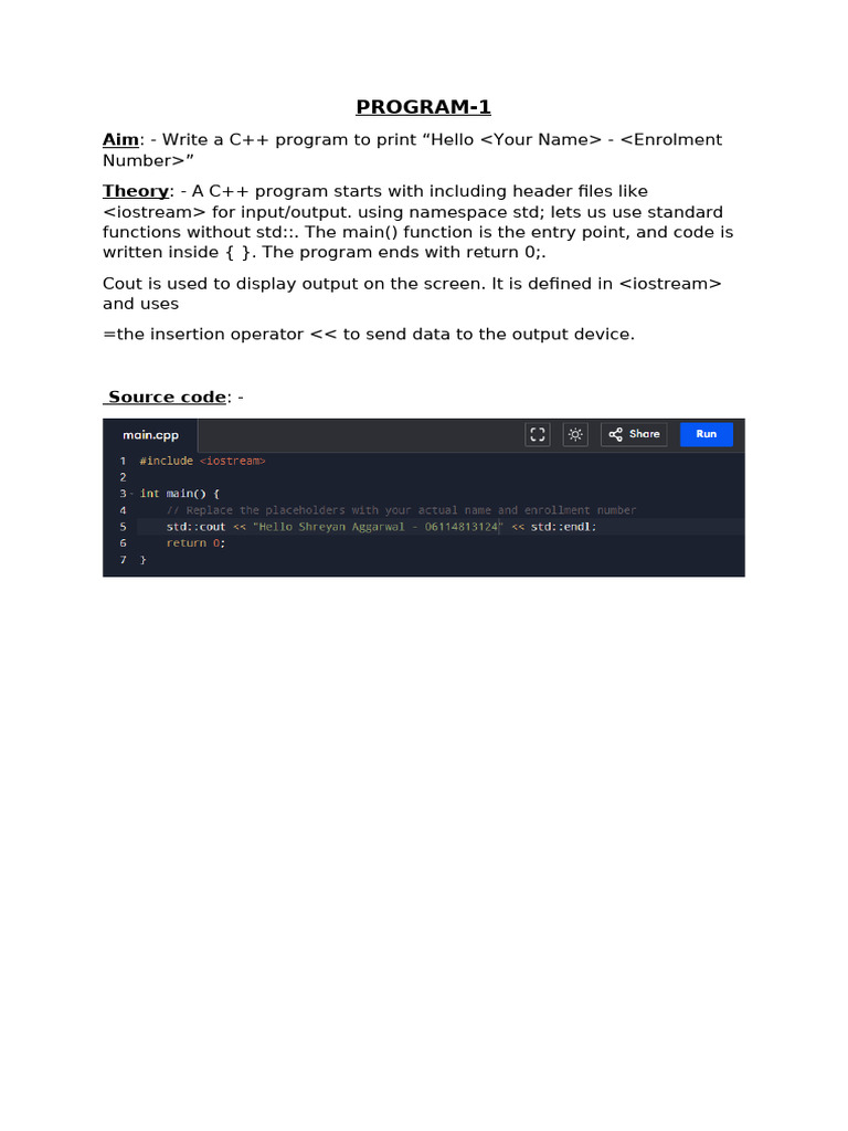 Program-1: Aim Theory | PDF
