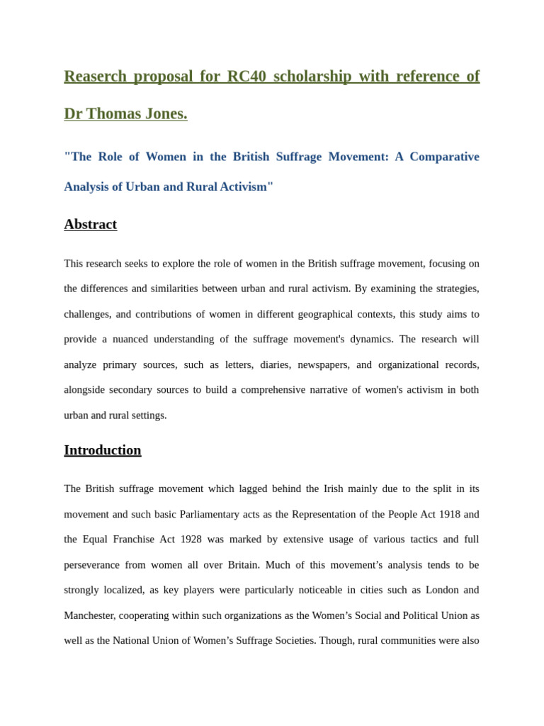 Research Proposal - RC40 | PDF | Suffragette | Women's Suffrage
