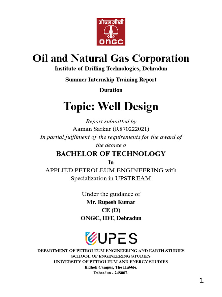 ONGC Summer Internship Report 2025 | PDF | Casing (Borehole) | Oil Well