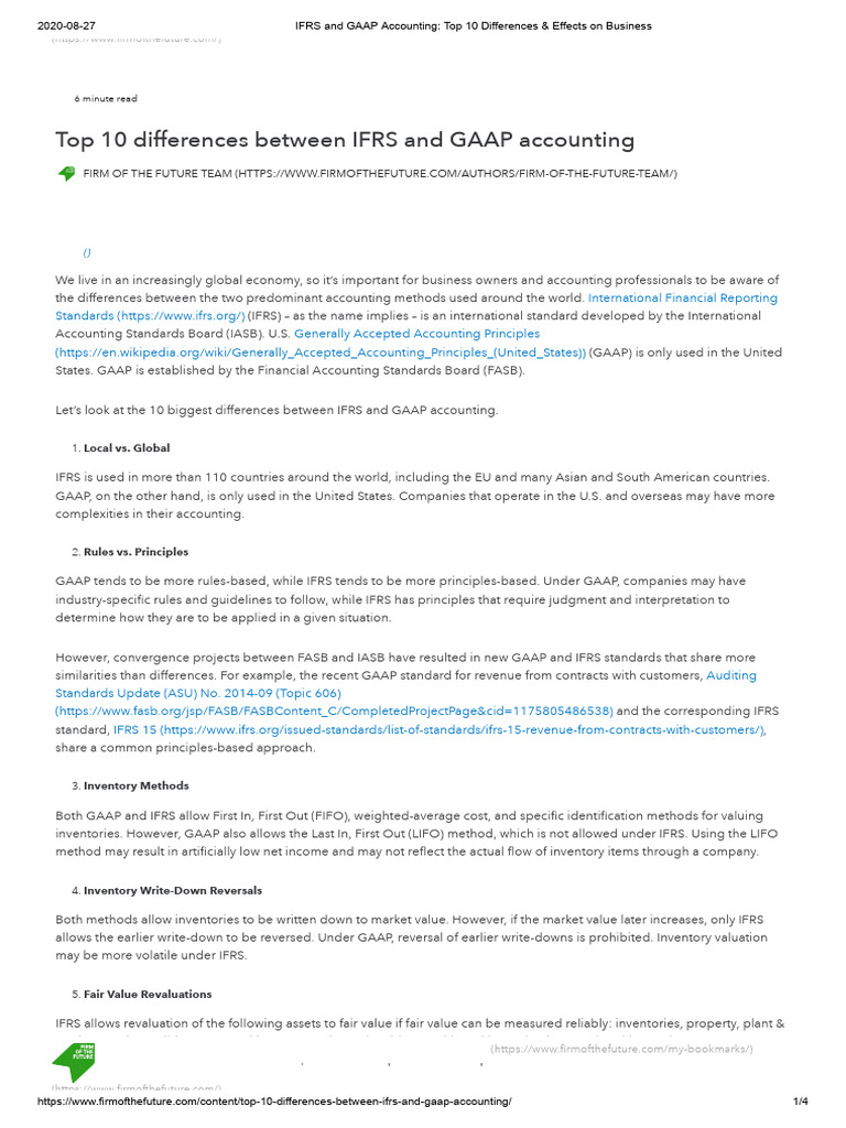 IFRS and GAAP Accounting Top 10 Differences Jan 2020 | PDF | Generally ...
