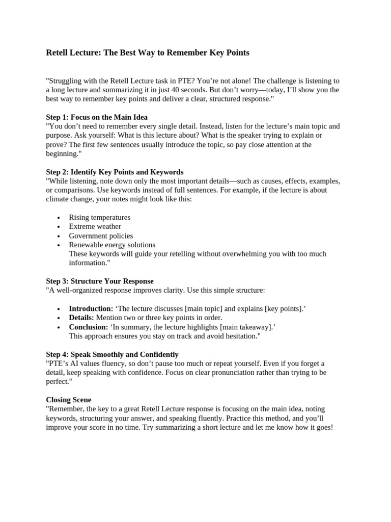 Retell Lecture The Best Way To Remember Key Points | PDF