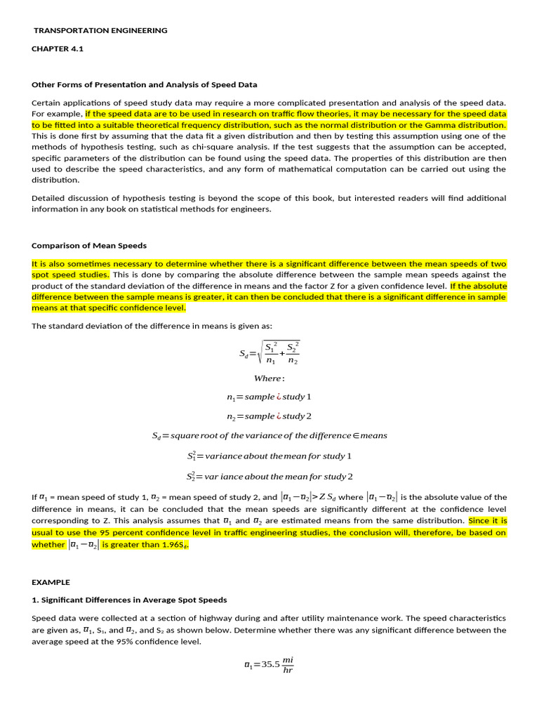 Speed Data Analysis in Transportation Engineering | PDF | Traffic ...