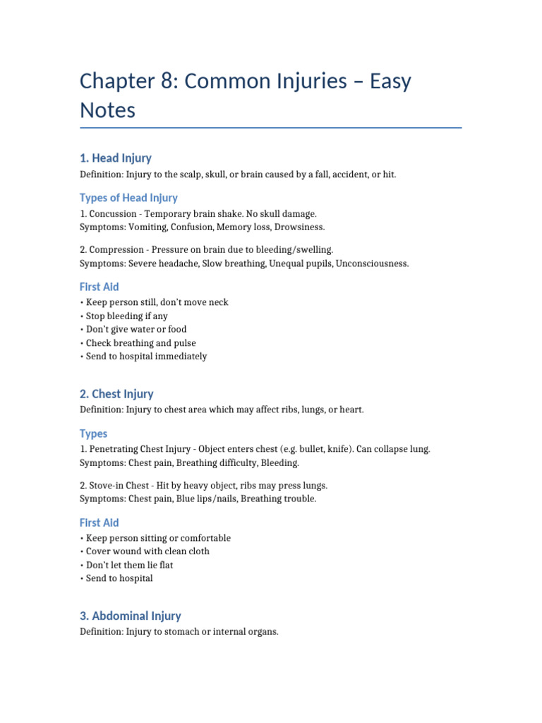 Common Injuries and First Aid Guide | PDF