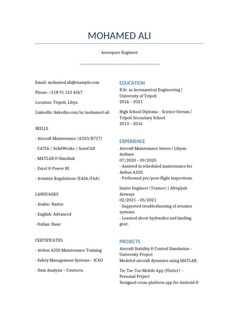 Aerospace Engineer CV Formal | PDF | Aviation | Aerospace