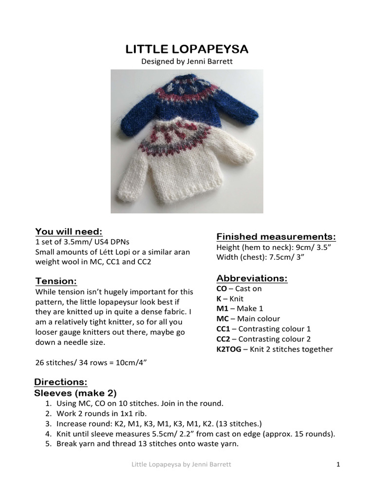 Little Lopapeysa Pattern | PDF | Knitting | Crafts