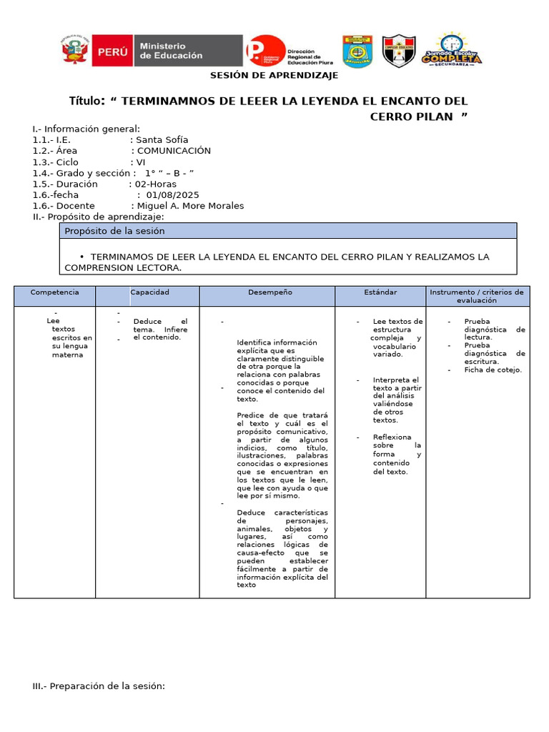 Comprensión Lectora: Cerro Pilan | PDF | Comprensión lectora ...