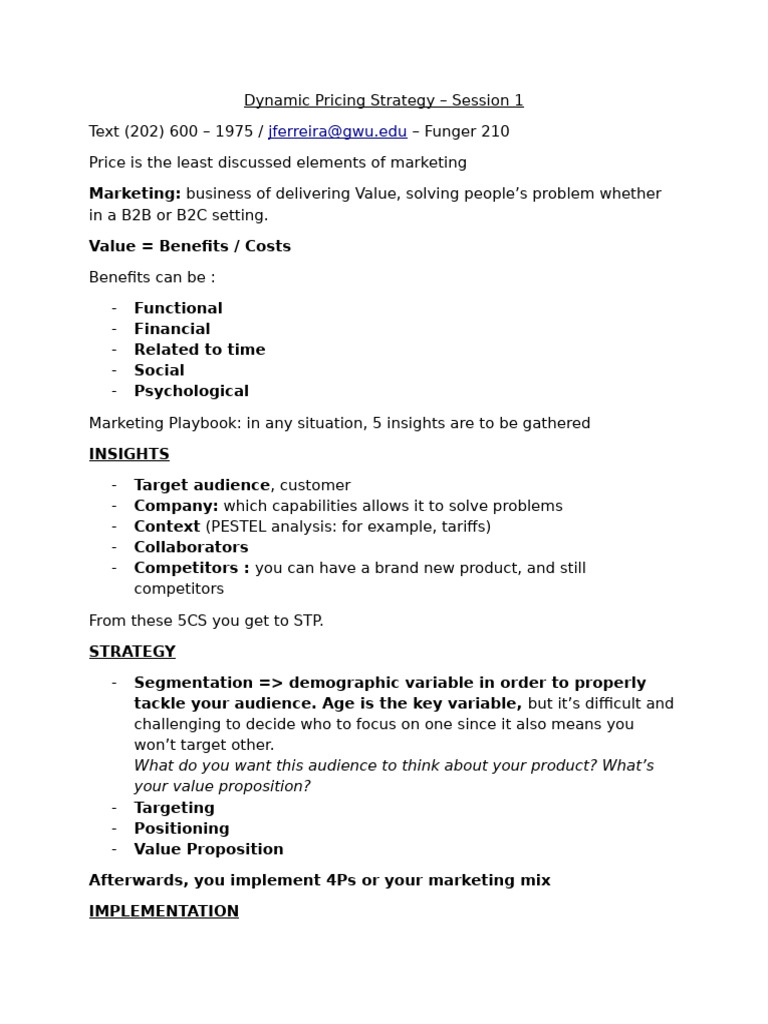 Dynamic Pricing Strategy Session 1 Pdf Pricing Marketing