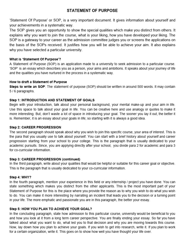How to Write a Statement of Purpose | PDF | Essays
