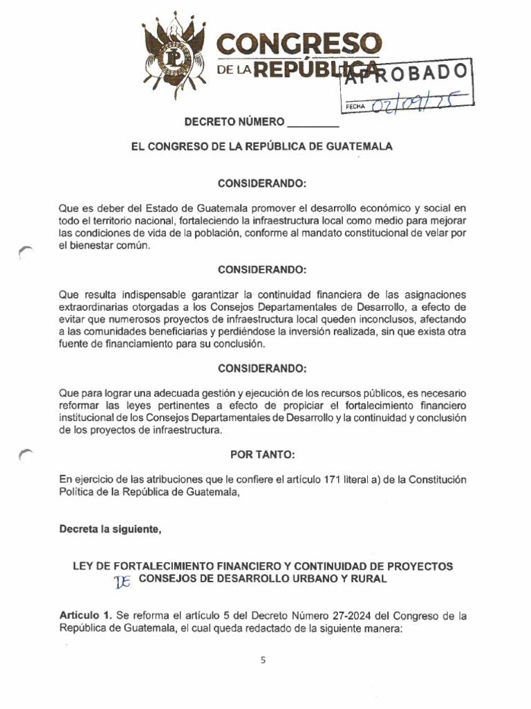 Decreto Número 7-2025 Aprobado | PDF