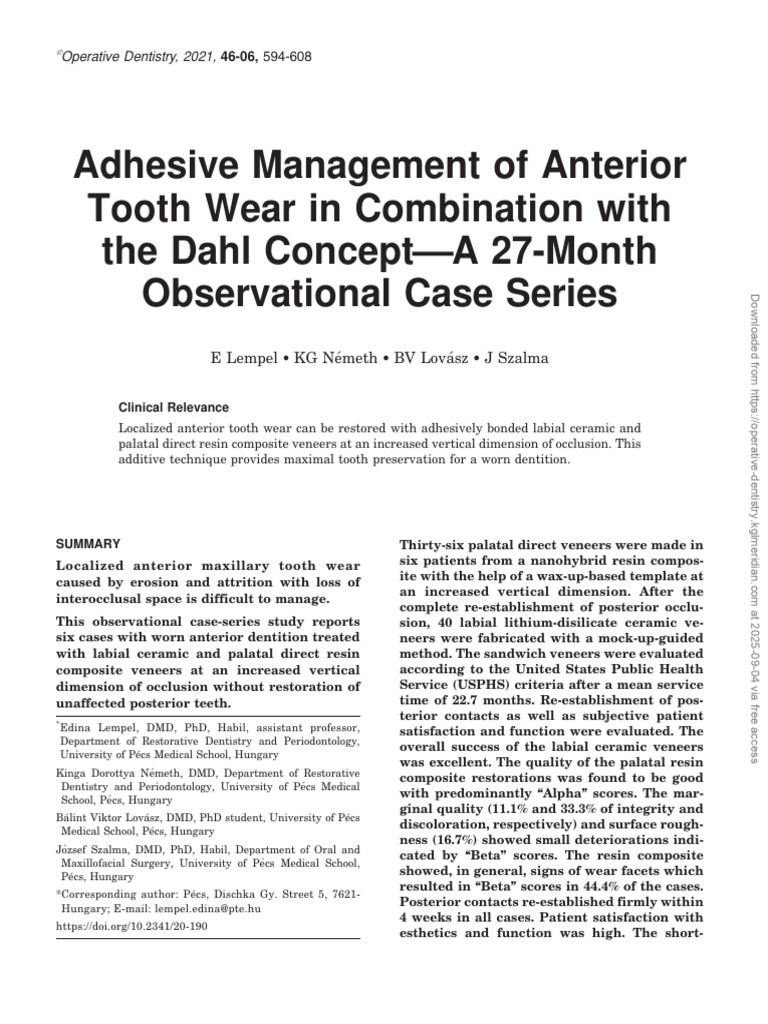 Adhesive Management of Anterior Tooth Wear in Combination with the Dahl ...