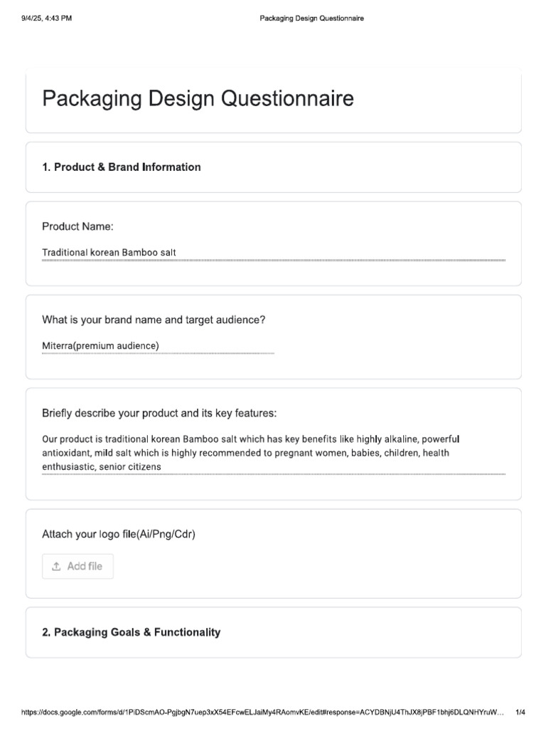 Miterra Packaging Design Form | PDF