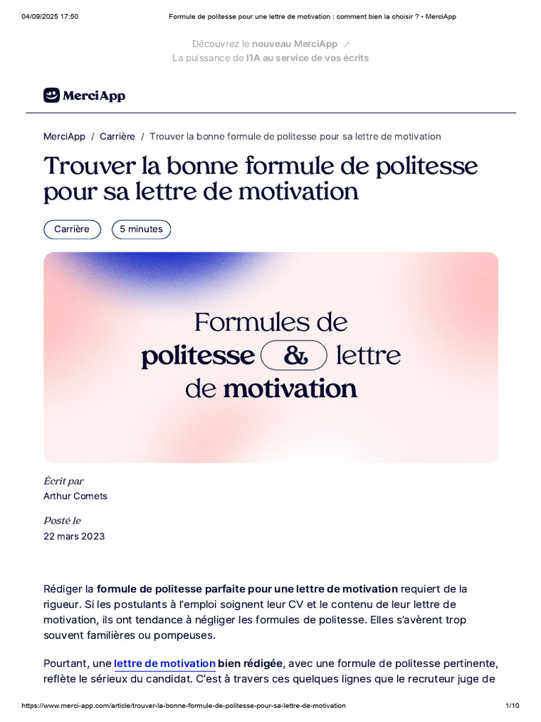 Formules de politesse en lettre de motivation | PDF | Motivation | Motivant