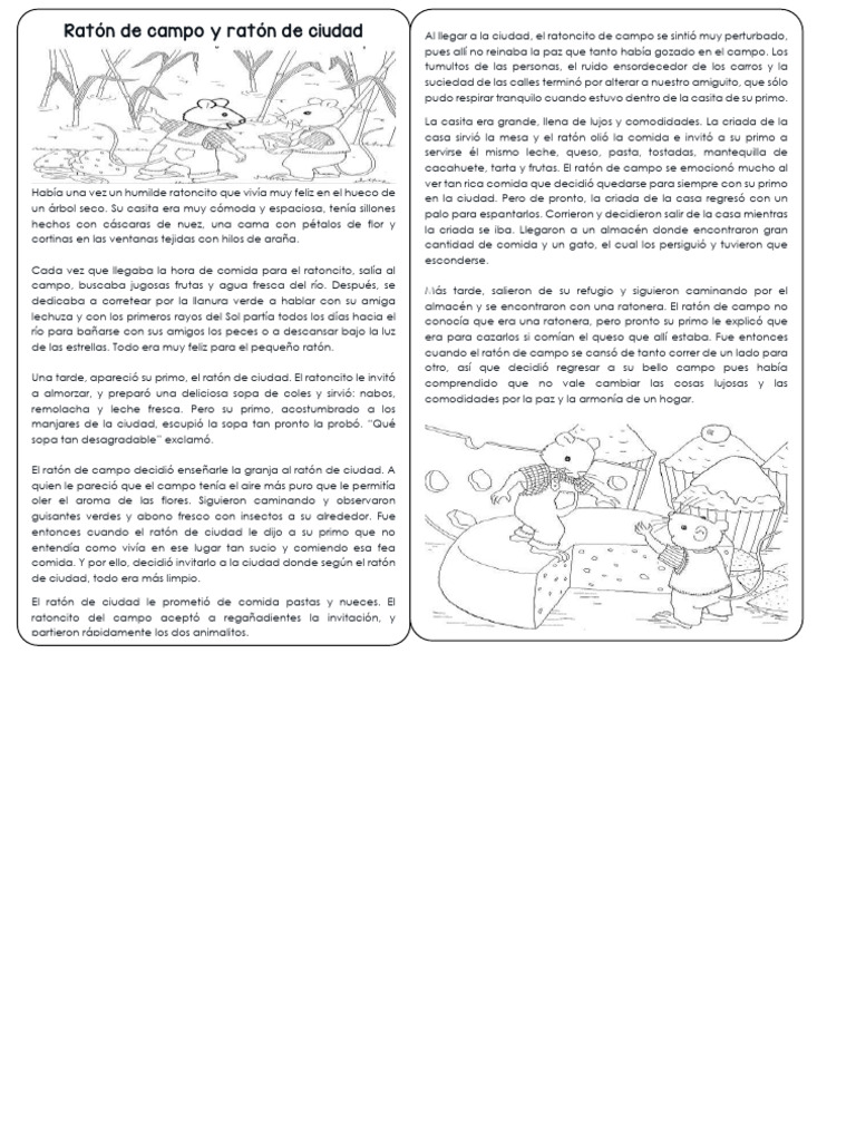 Cuento Raton de Campo y Raton de Ciudad Texto | PDF | Alimentos