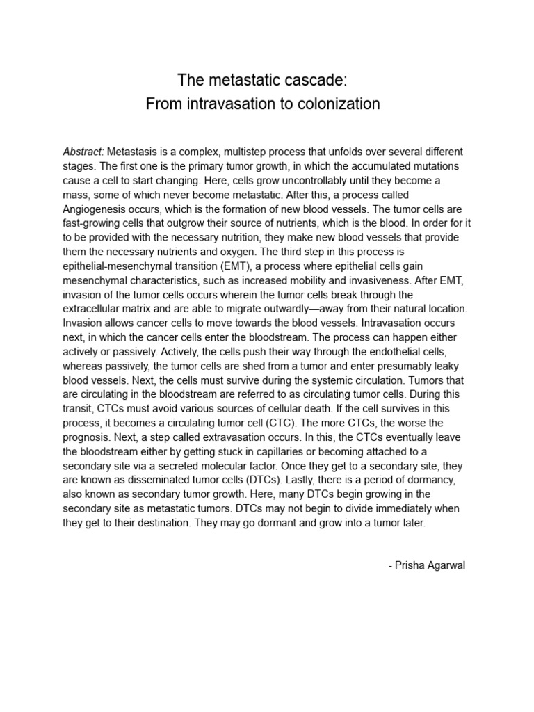 Metastatic Cascade Overview | PDF
