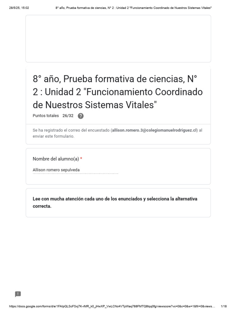 prueba formativa de ciencias de octavo basico | PDF | Digestión | Sangre