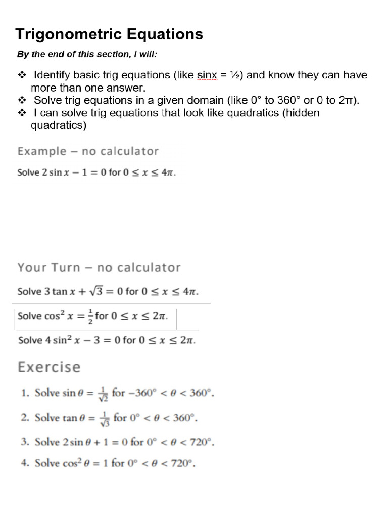 7.5 - Solving Trigonometric Equations | PDF
