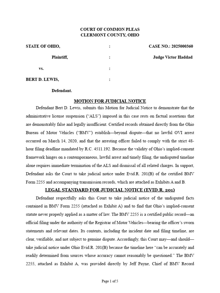 25.07.08 - Motion For Judicial Notice | PDF | Driving Under The ...