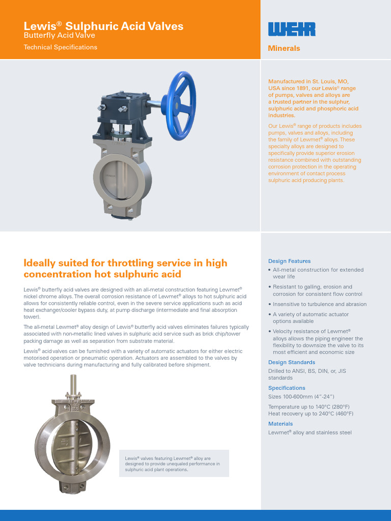 Lewis® Butterfly Acid Valve Specs | PDF | Valve | Pump
