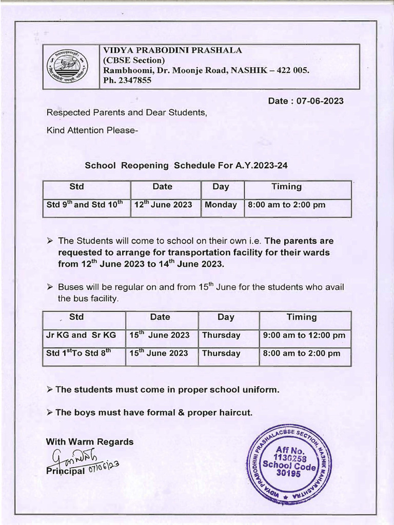 Vppcbse School Re-Opening Notice | PDF