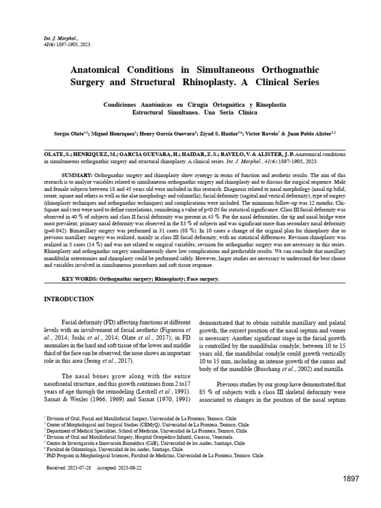 Anatomical Conditions in Simultaneous Orthognathic (1) | PDF | Surgical ...