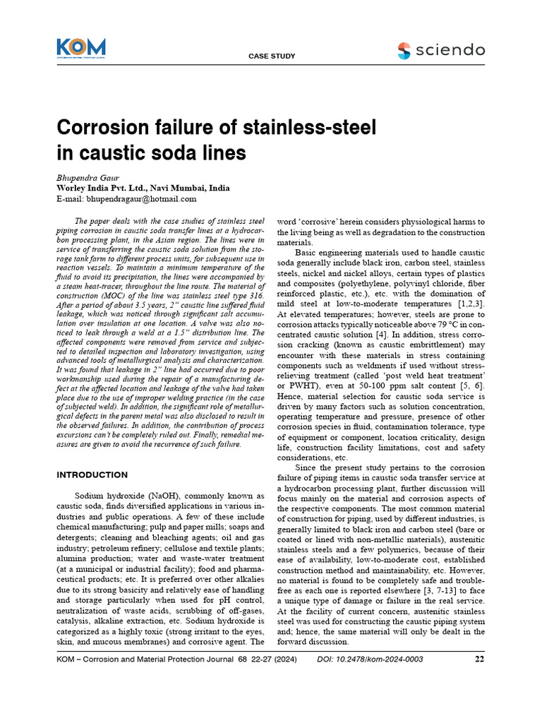 Stainless Steel Corrosion in Caustic Soda Lines | PDF | Corrosion ...