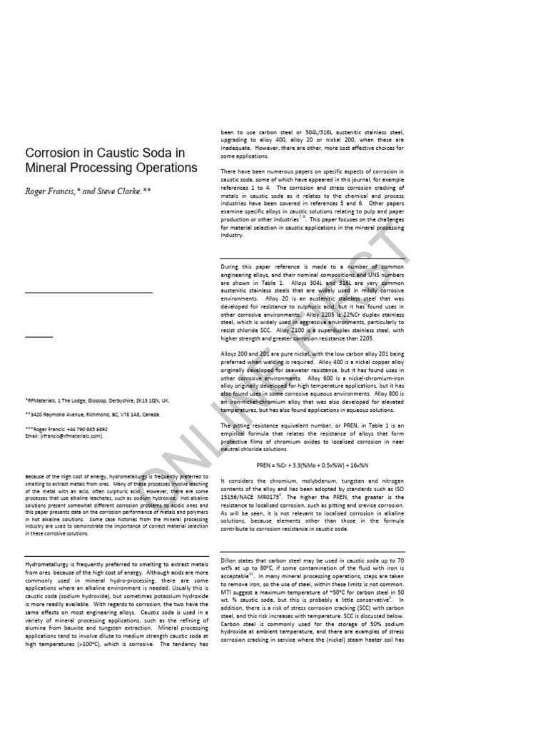 Corrosion in Caustic Soda | PDF | Corrosion | Stainless Steel