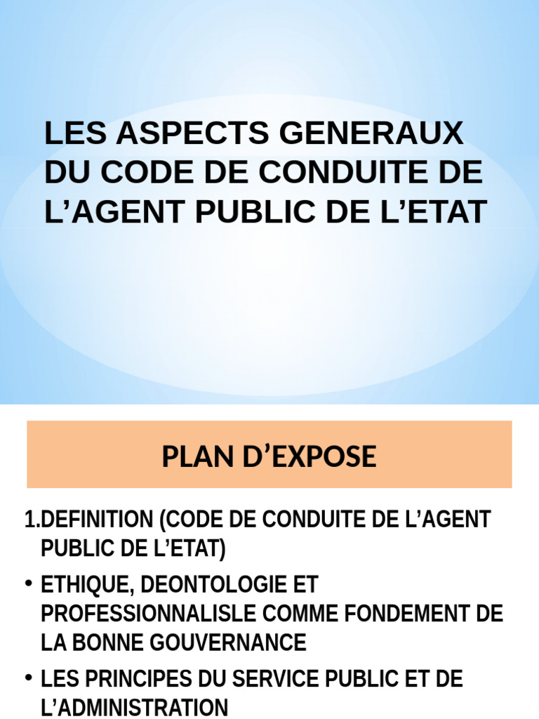 Code de conduite des agents publics | PDF | Services publics ...